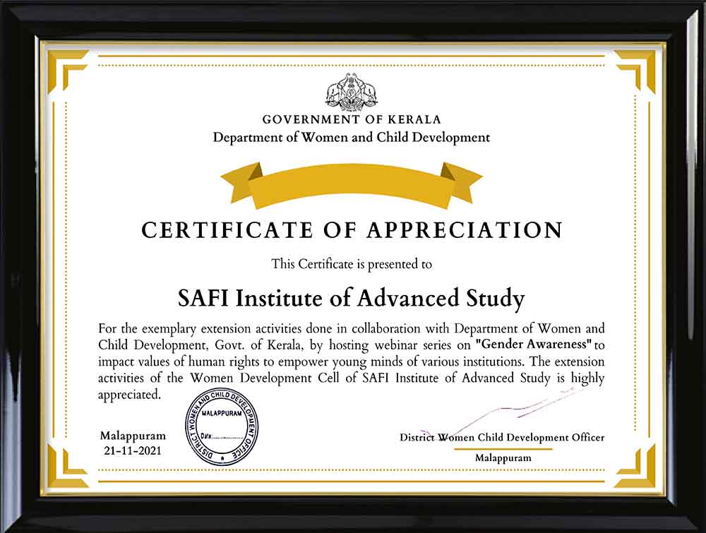Recognitions | SAFI Institute of Advanced Study (Autonomous)